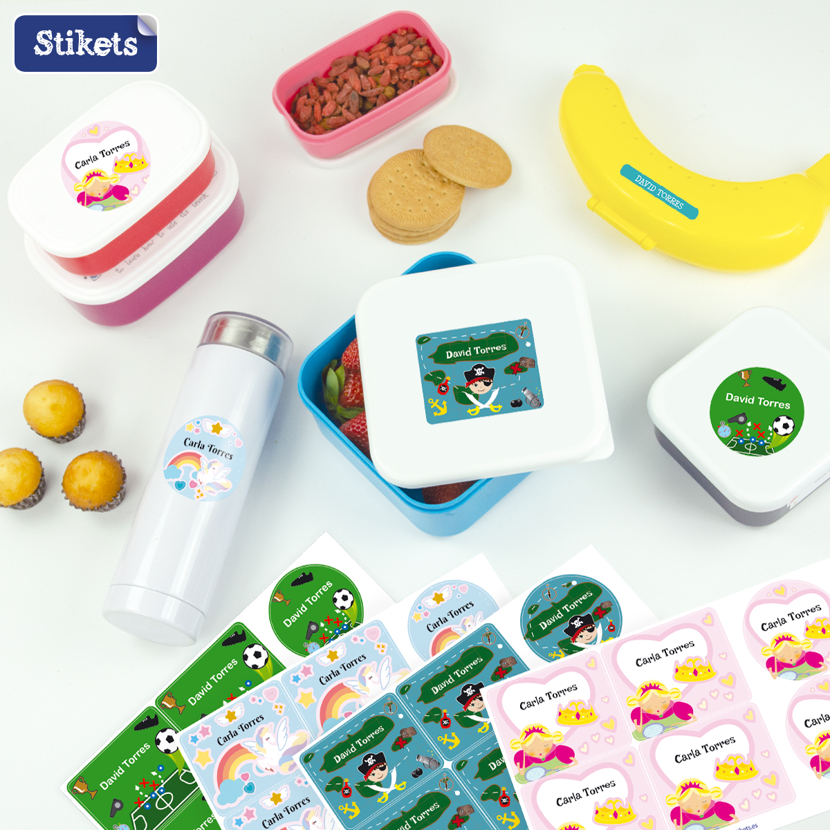 Themed labels for bottles and lunch boxes - Stikets